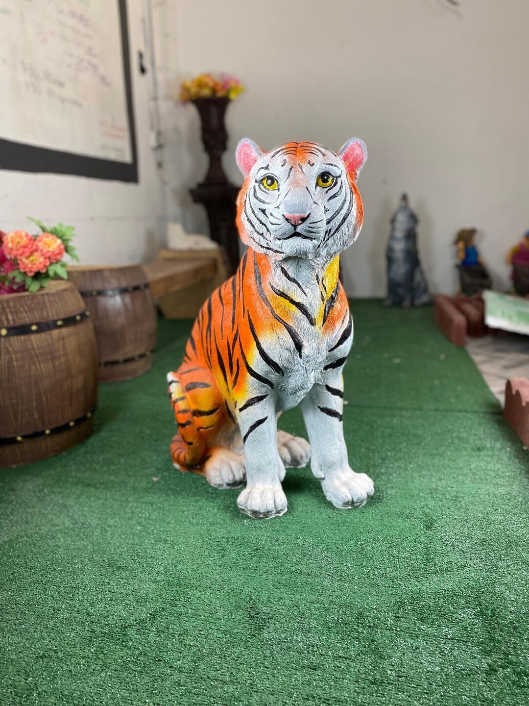 LIFE-SIZE MASSIVE Tiger Statue Sitting Up-right Tiger Statue Handmade ...