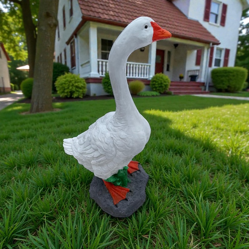 MASSIVE 20" Cement Porch Goose Statue, American Dress up Goose Statue ...