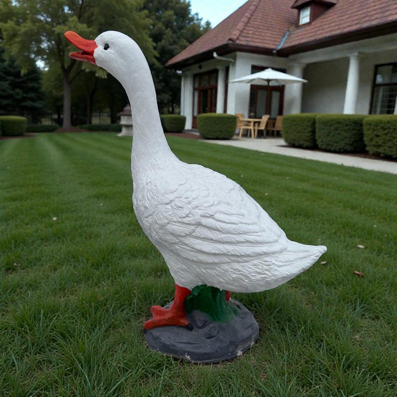 Large 19" Cement Porch Goose Statue, Outdoor American Dress up Goose ...