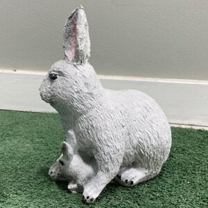 9" Solid Concrete Rabbit Family Statue, Weather Proof Rabbits Outdoor ...