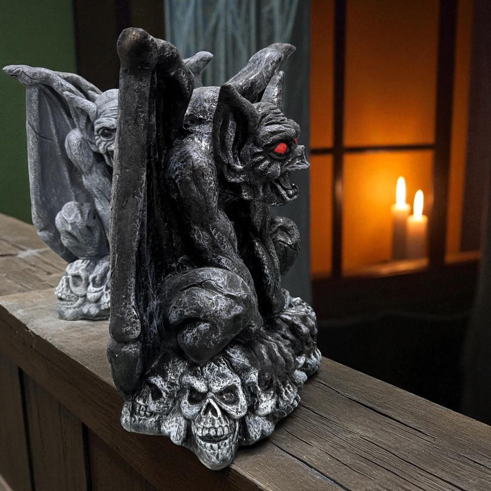 Large Winged Gargoyle Stone Statue Outdoor Decor, Sitting Gargoyle ...