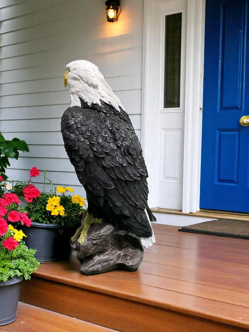 24" Solid Concrete Life-size American Bald Eagle Statue Eagle Statue ...