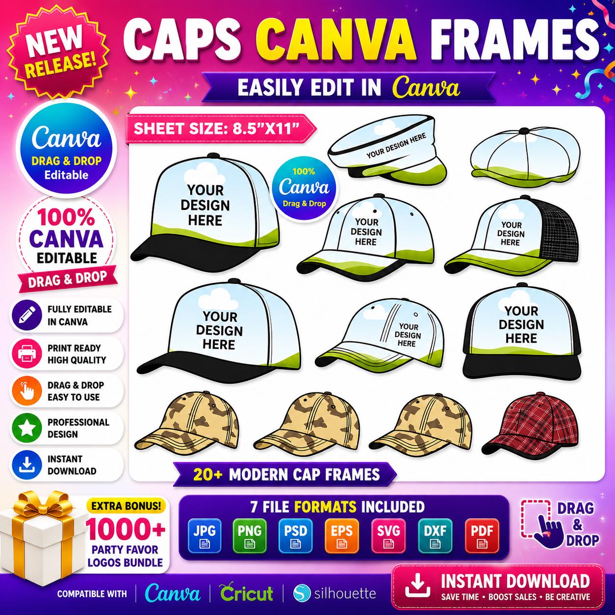 Baseball Cap Canva Template, Trucker Hat Template, Baseball Cap ...