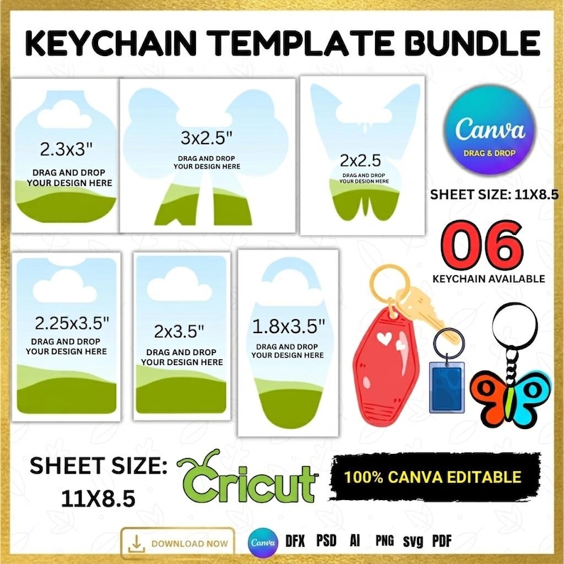 Keychain Template, Rectangle Keychain Sublimation, Motel Keychain Canva ...