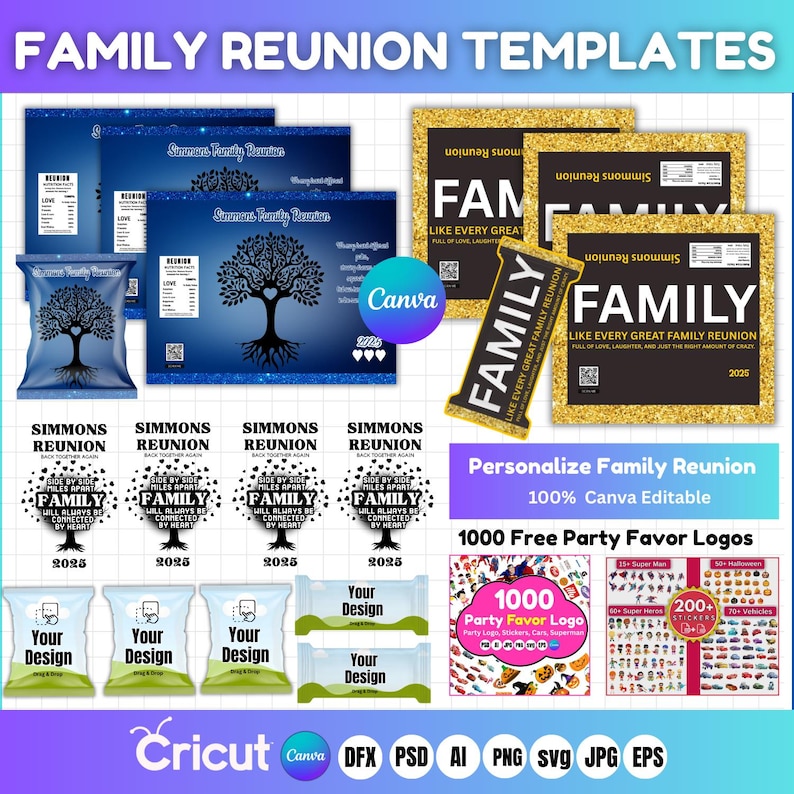 Family Reunion Canva Templates Bundle: Chip Bag, Chocolate Wrapper ...