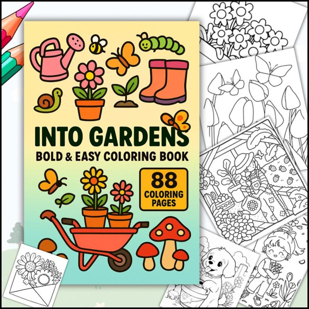 Garden Life Coloring Pages, Cozy Garden Coloring Book, Bold and Simple ...