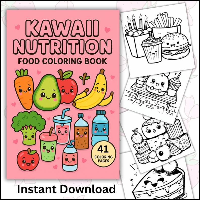 Kawaii Food Coloring Pages, Mini Dessert Treats for Kids, Birthday ...