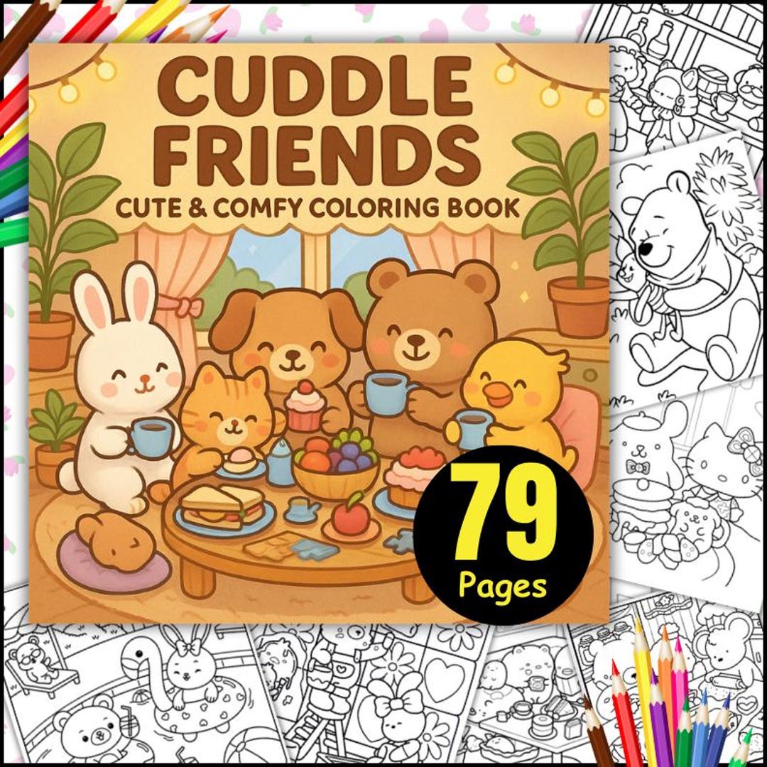 Cozy Cuddle Friends | 79 Pages of Cute Animal Characters Hygge Spaces ...