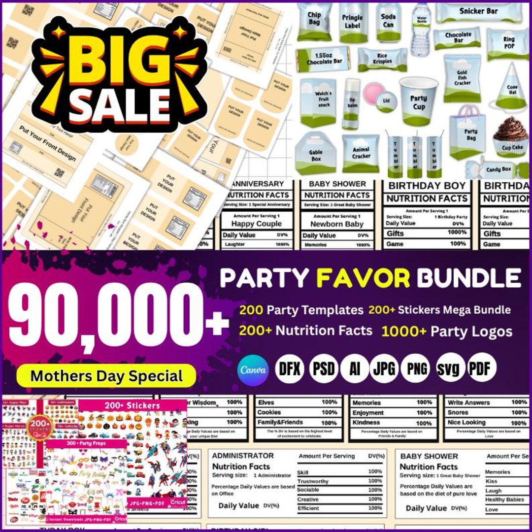 90000+ Party Favor Templates Bundle, Party Favor Logos, Water Bottle ...