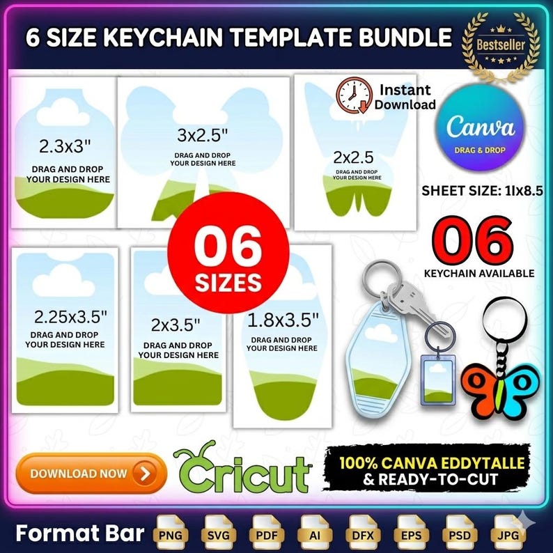 Keychain Template, Rectangle Keychain Sublimation, Motel Keychain Canva ...