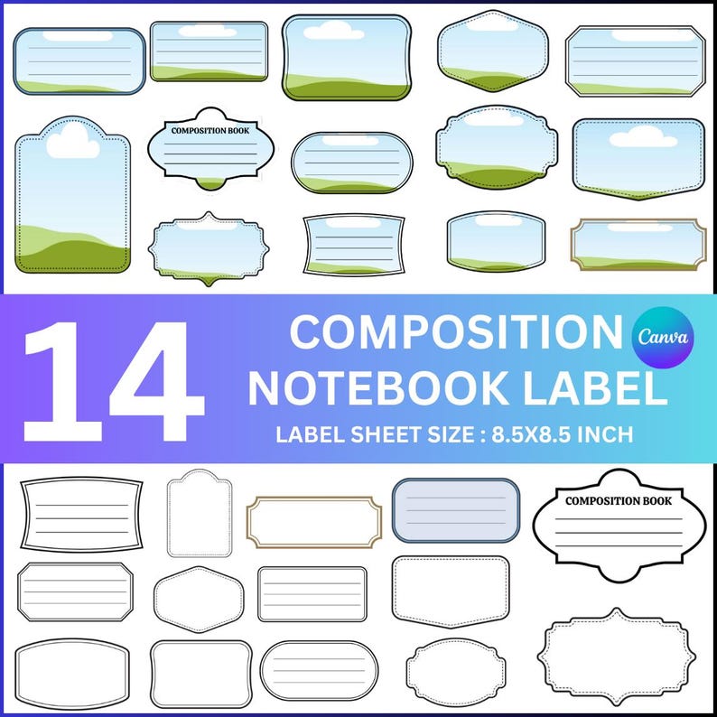 Composition Book Label Svg Bundle, Composition Notebook Labels ...