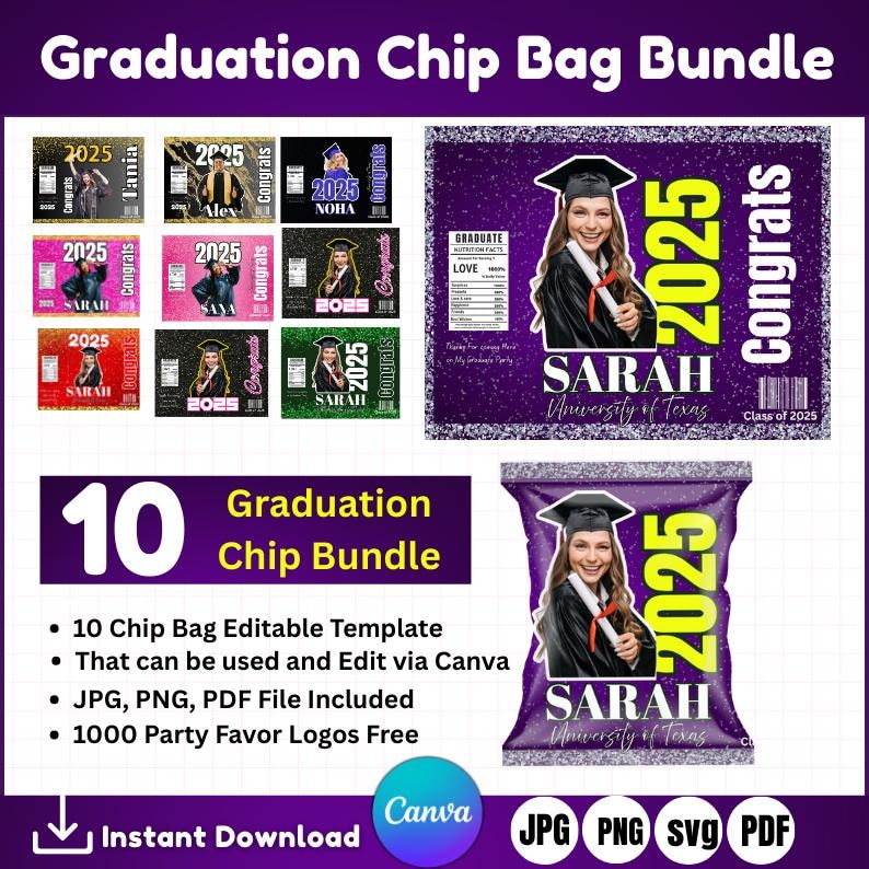 2025 Graduation Chip Bag Template, Graduation Chip Bag Bundle ...