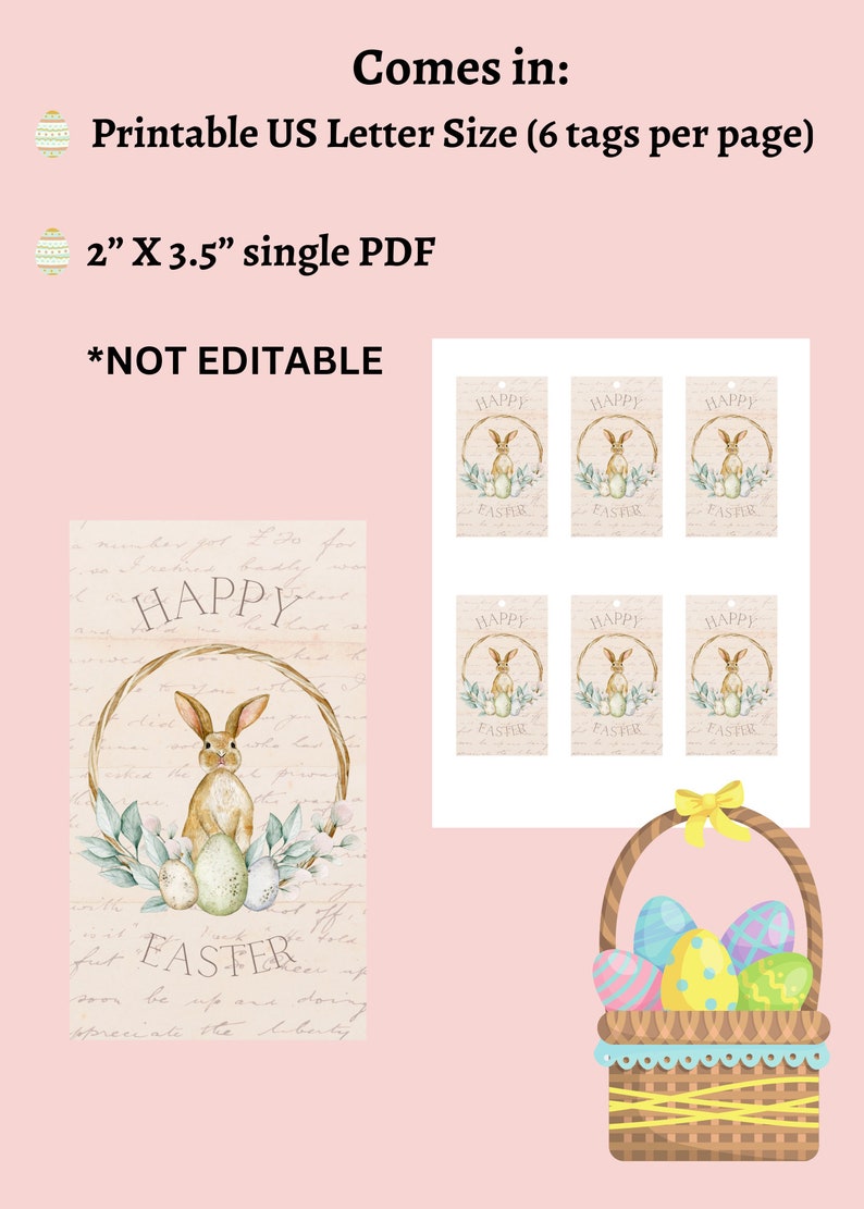 Printable Easter Bunny Gift Tags Happy Easter Basket Tags Printable ...