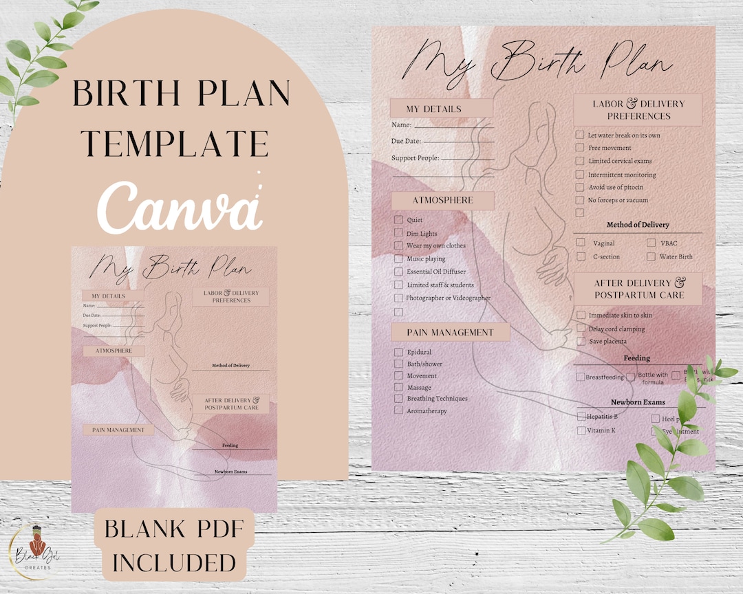 Birth Plan Printable, Editable Canva Template, Birth Preferences, Gift ... Birth Plan Printable, Editable Canva Template, Birth Preferences, Gift ...