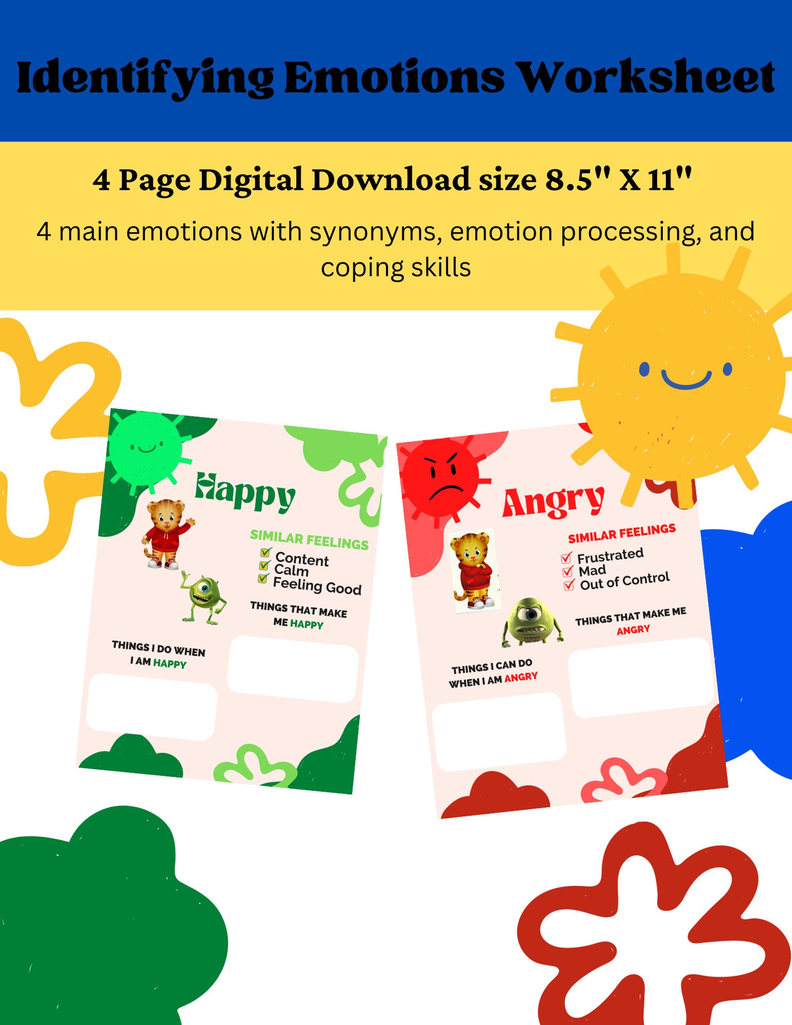 Mental Health Printable Therapy Handouts for Kids - 4 Page Identifying ...