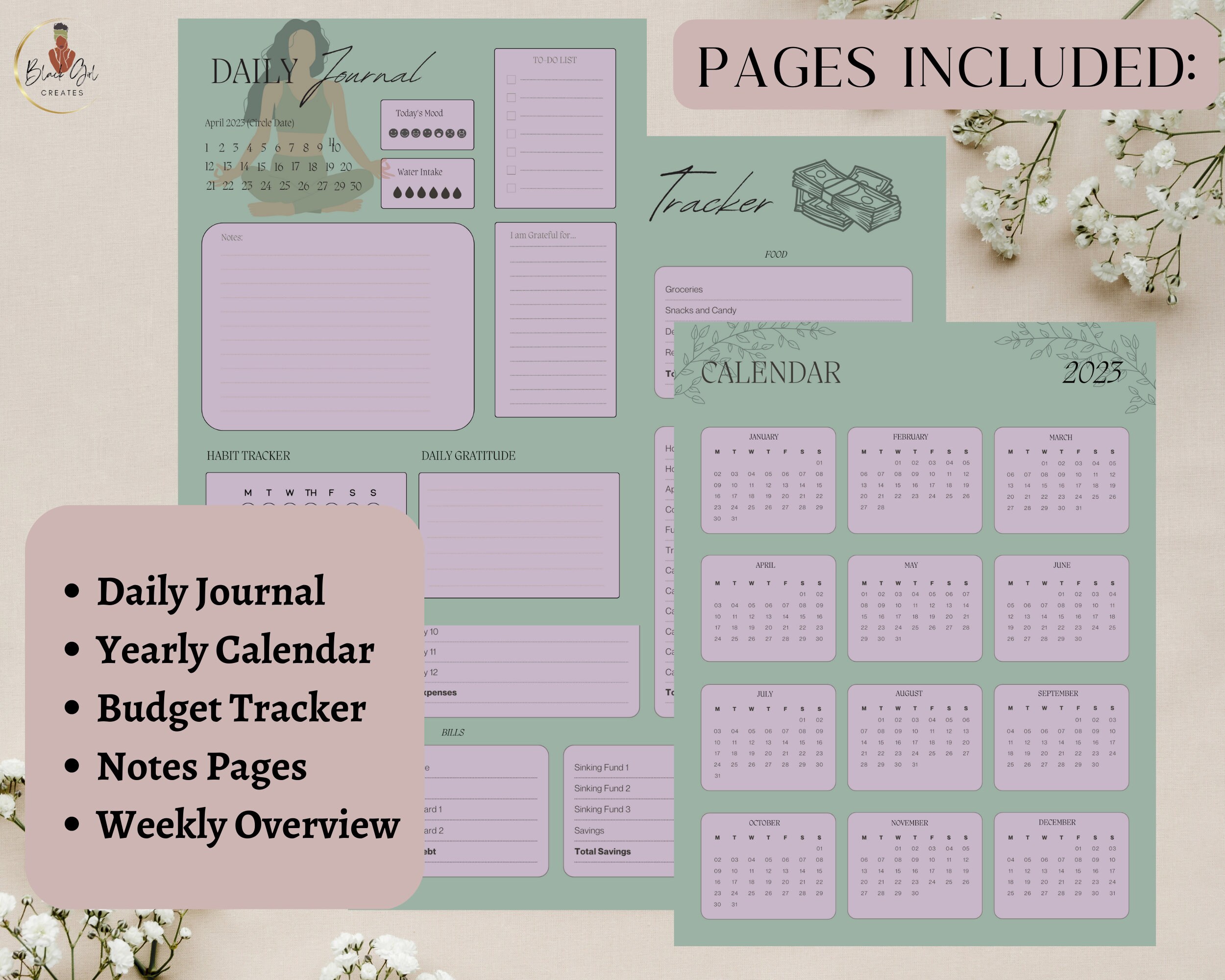 2023 Digital Planner, Printable Daily Journal, Daily Weekly Monthly ...