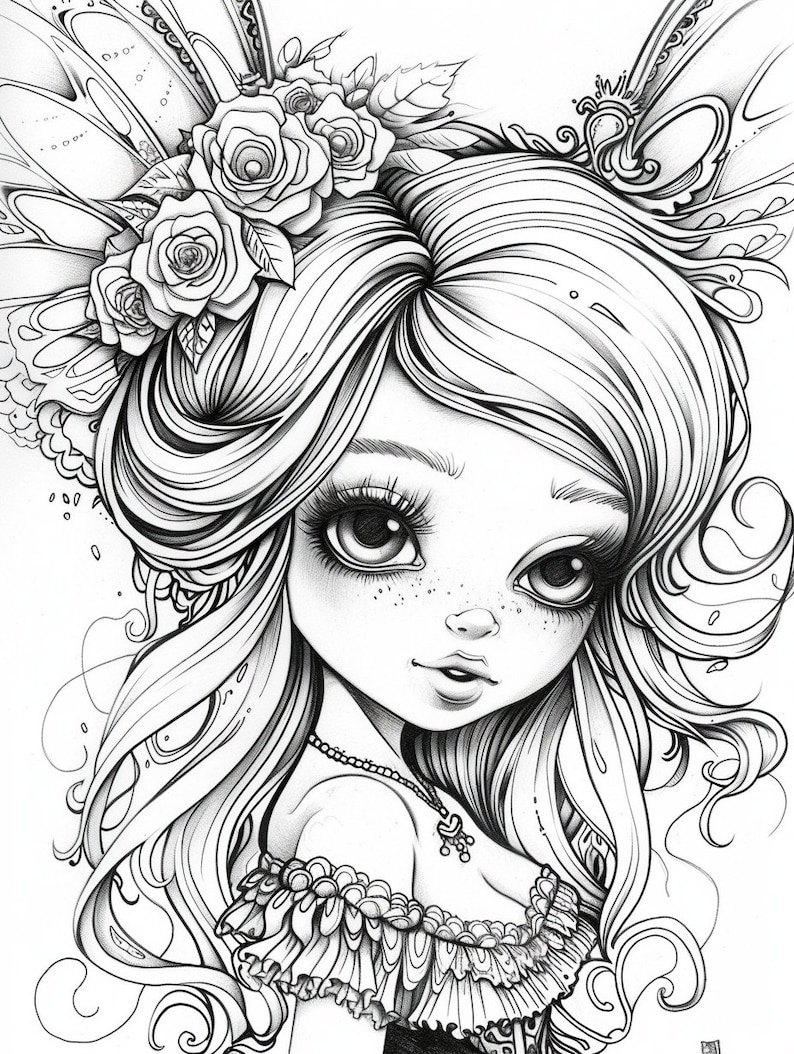 Over 100 Cute Fairy Girl Coloring Pages - Printable, Digital Download ...