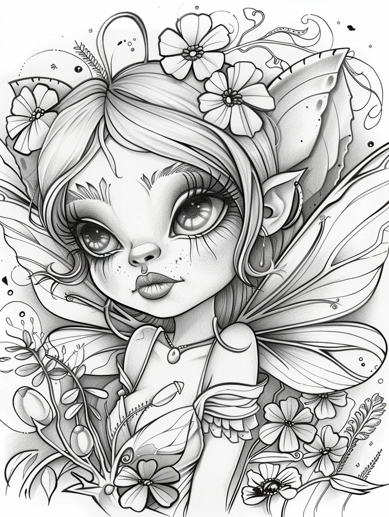 Over 100 Cute Fairy Girl Coloring Pages - Printable, Digital Download ...