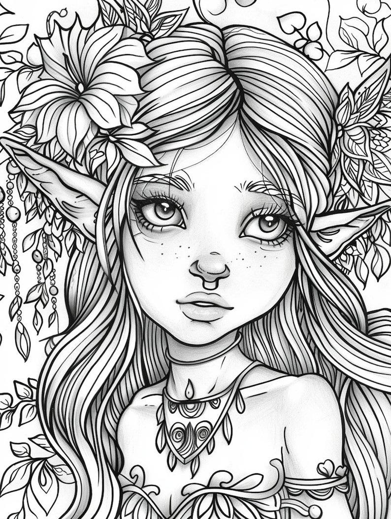 Over 100 Cute Fairy Girl Coloring Pages - Printable, Digital Download ...