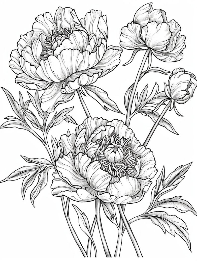 Embrace the Lush Beauty of Peonies! Over 100 Peonie Flower Coloring ...