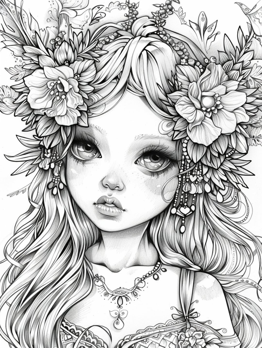 Over 100 Cute Fairy Girl Coloring Pages - Printable, Digital Download ...