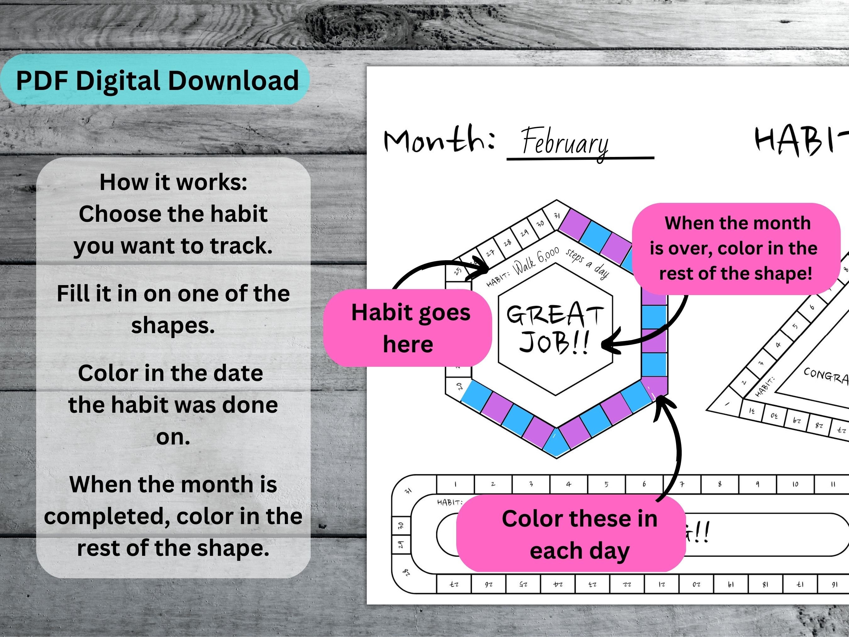 30 Day Habit Tracker Color in the Shapes When Completing Your Habits - Etsy