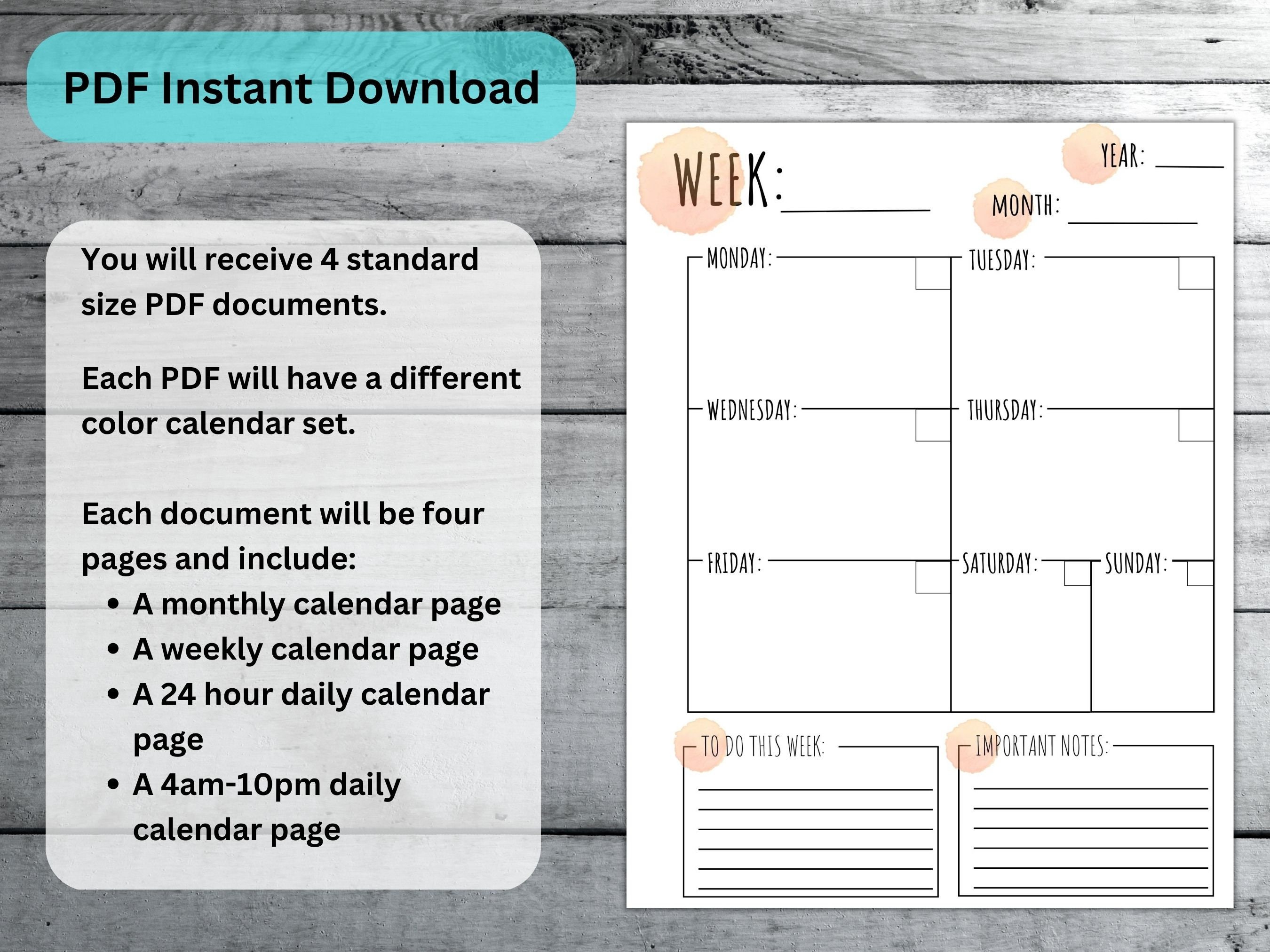 Colorful Calendar Bundle Monthly, Weekly, Daily Planner Set - Etsy