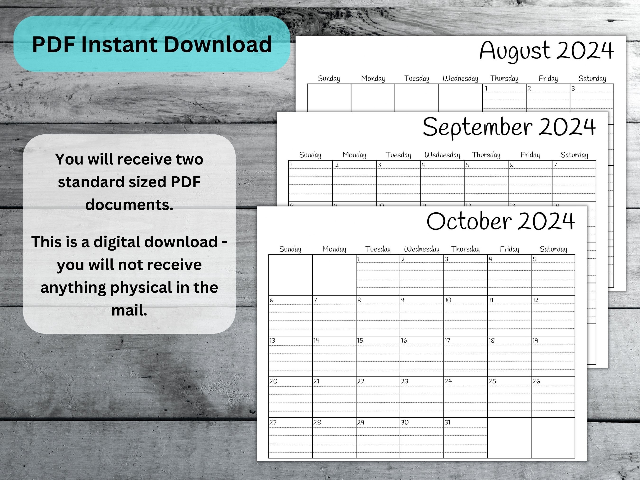 Printable 2023 and 2024 Dated Calendar Full Year Calendar, With Lines ...