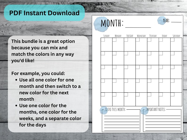 Colorful Calendar Bundle Monthly, Weekly, Daily Planner Set - Etsy