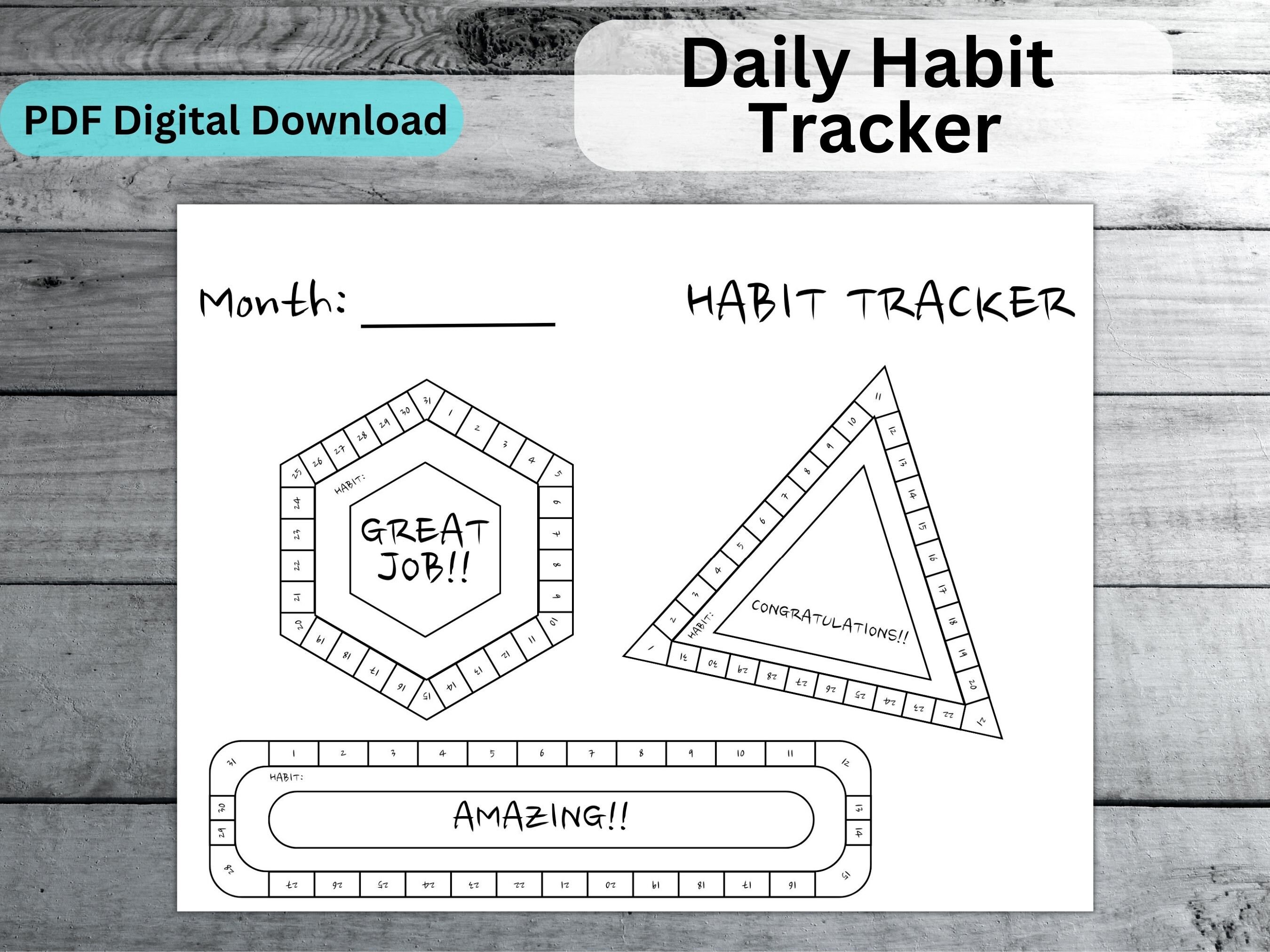 30 Day Habit Tracker Color in the Shapes When Completing Your Habits - Etsy