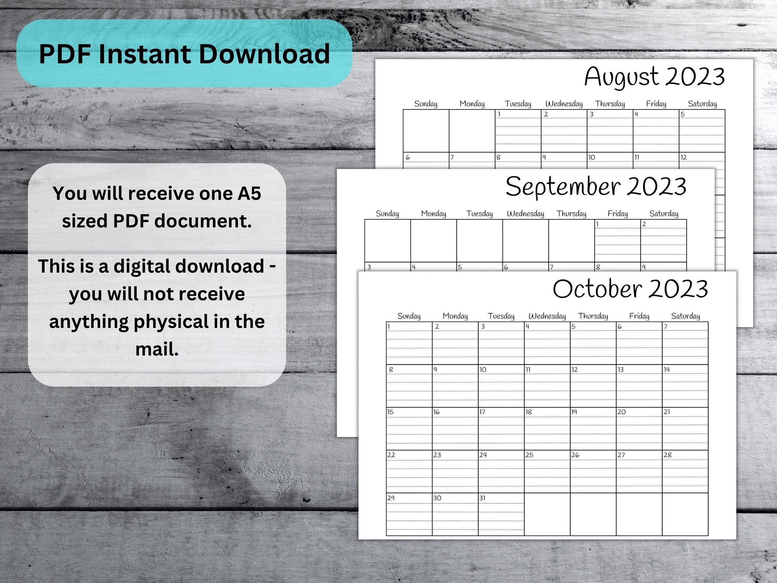 A5 Printable 2023 Dated Calendar With Lines - Etsy