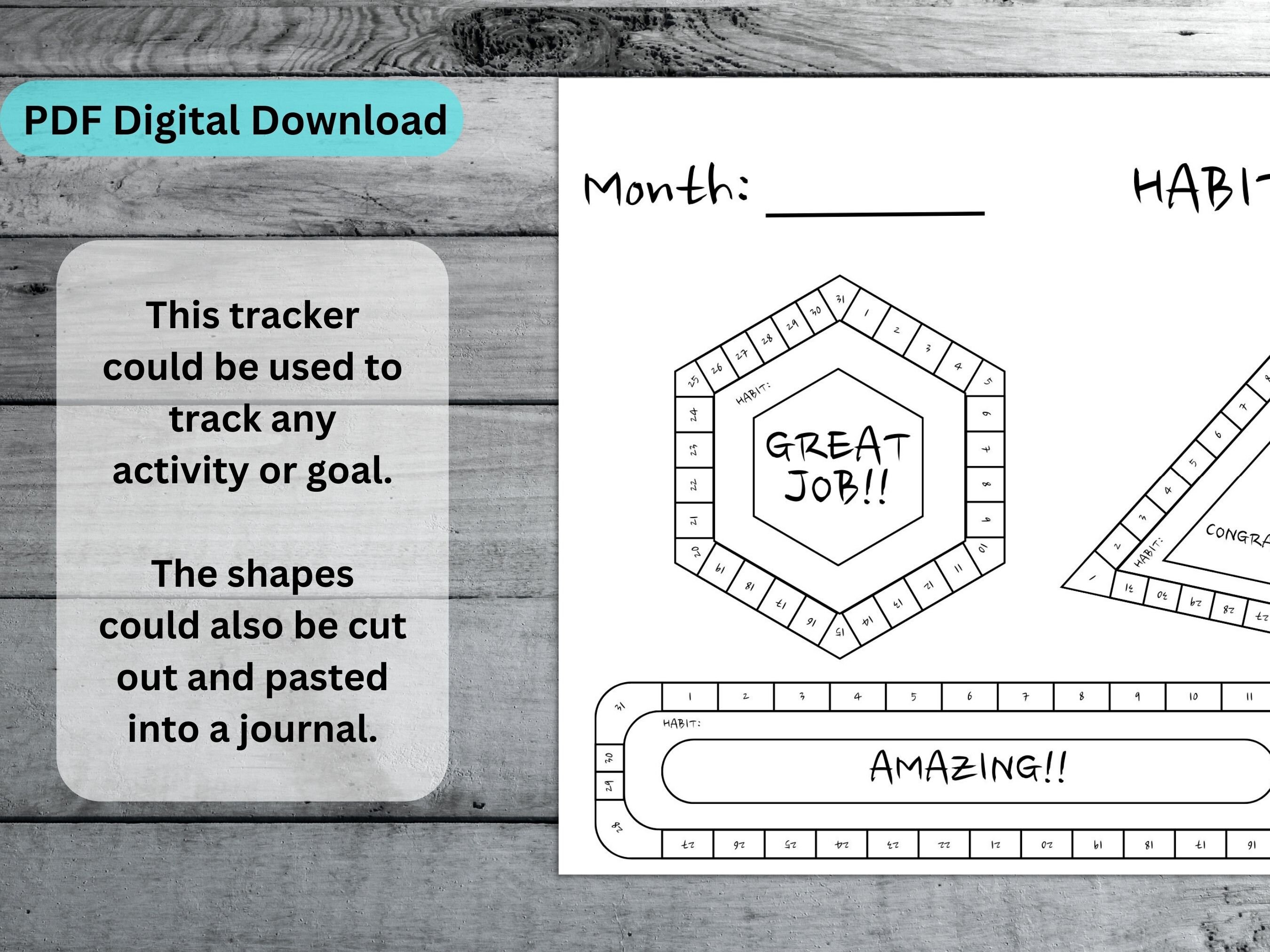 30 Day Habit Tracker Color in the Shapes When Completing Your Habits - Etsy