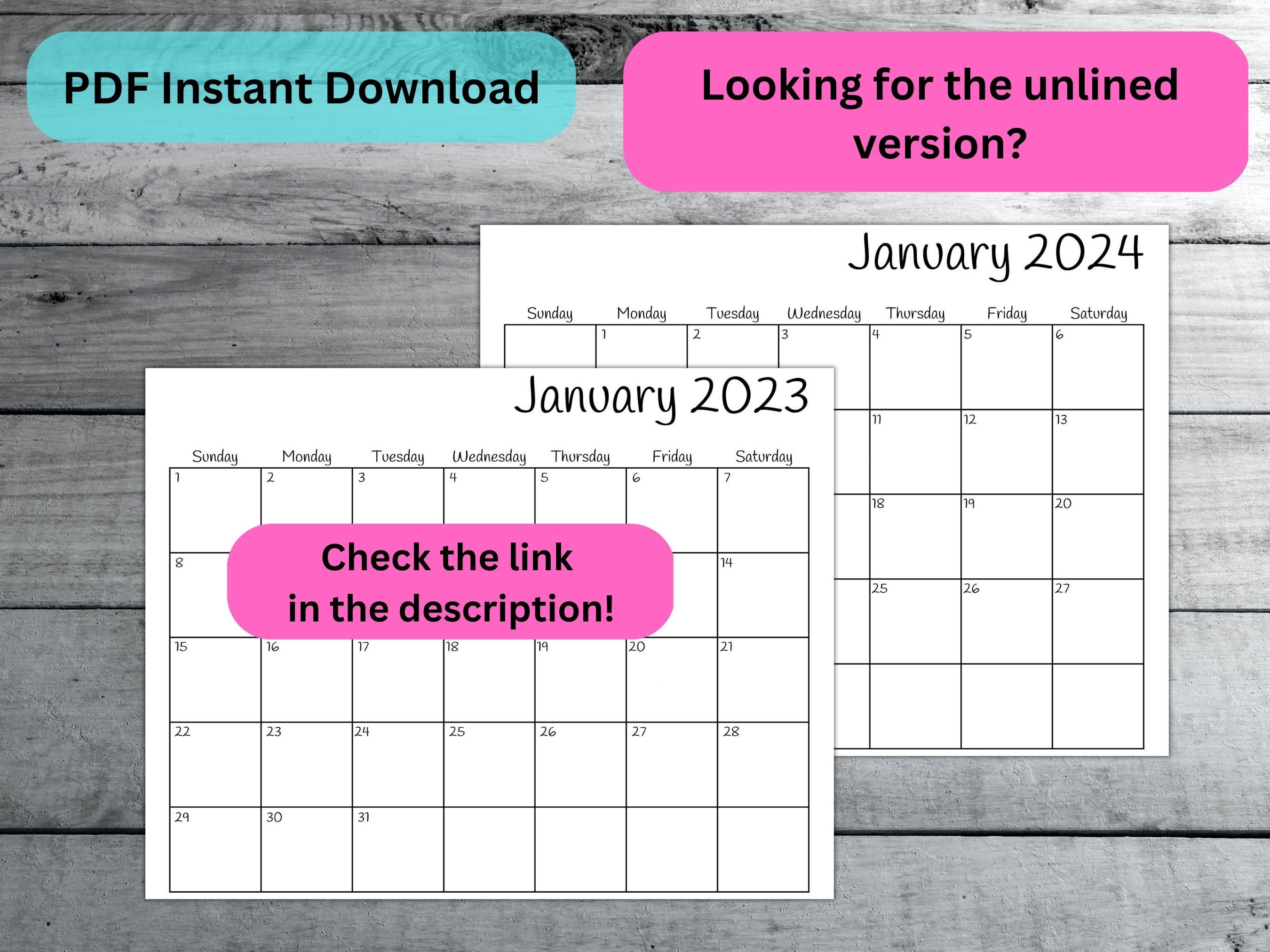 Printable 2023 and 2024 Dated Calendar Full Year Calendar, With Lines ...