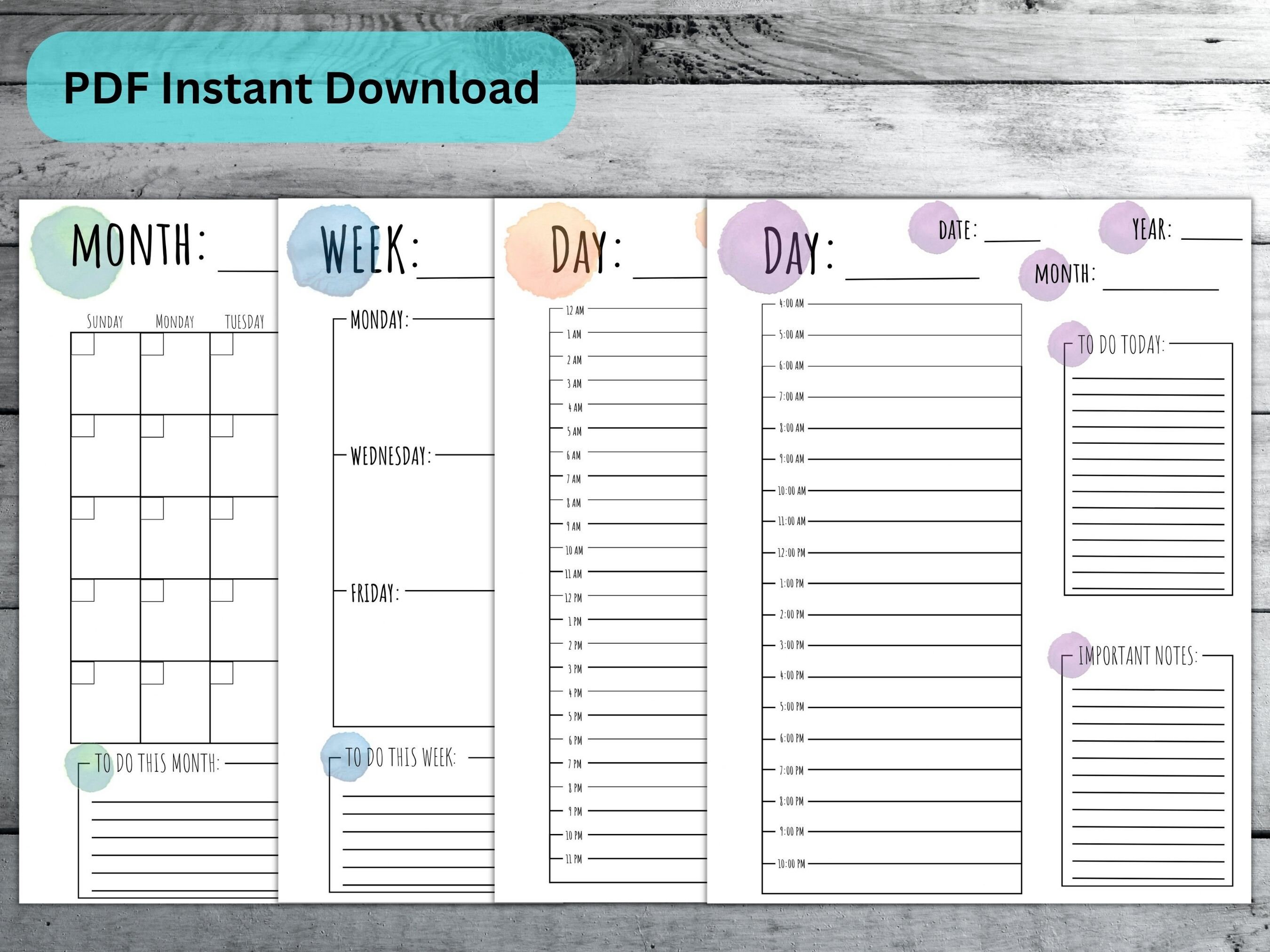 Colorful Calendar Bundle Monthly, Weekly, Daily Planner Set - Etsy