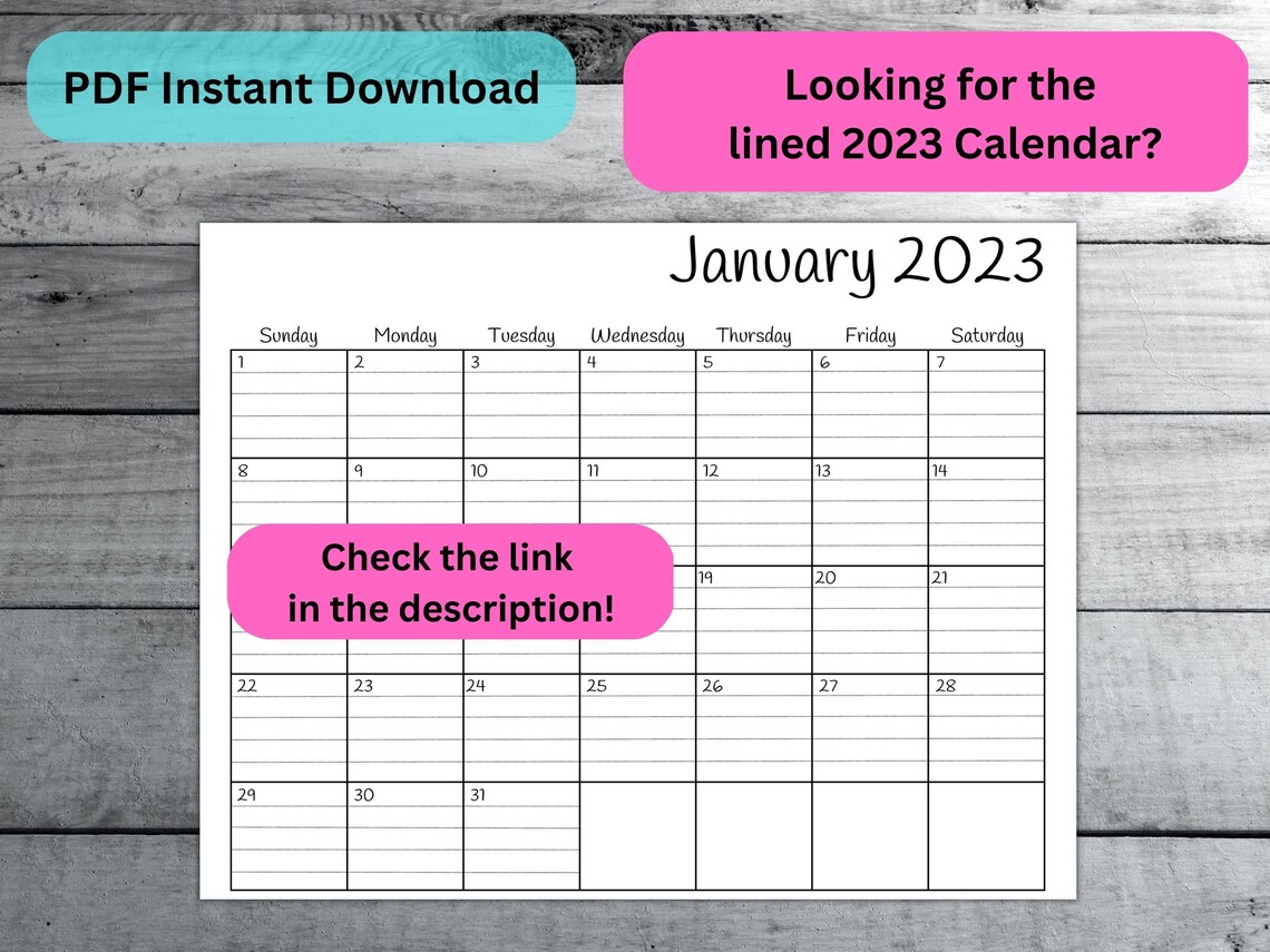 Dated & Lined 2024 Calendar Printable Monthly Calendar for the Full ...