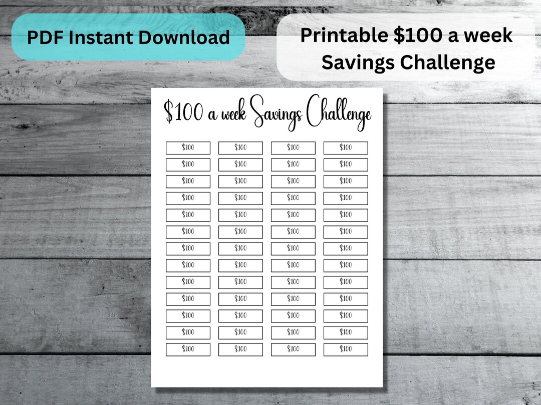 100 a Week Savings Goal Tracker- Save 100 a Week for a Full Year! - Etsy
