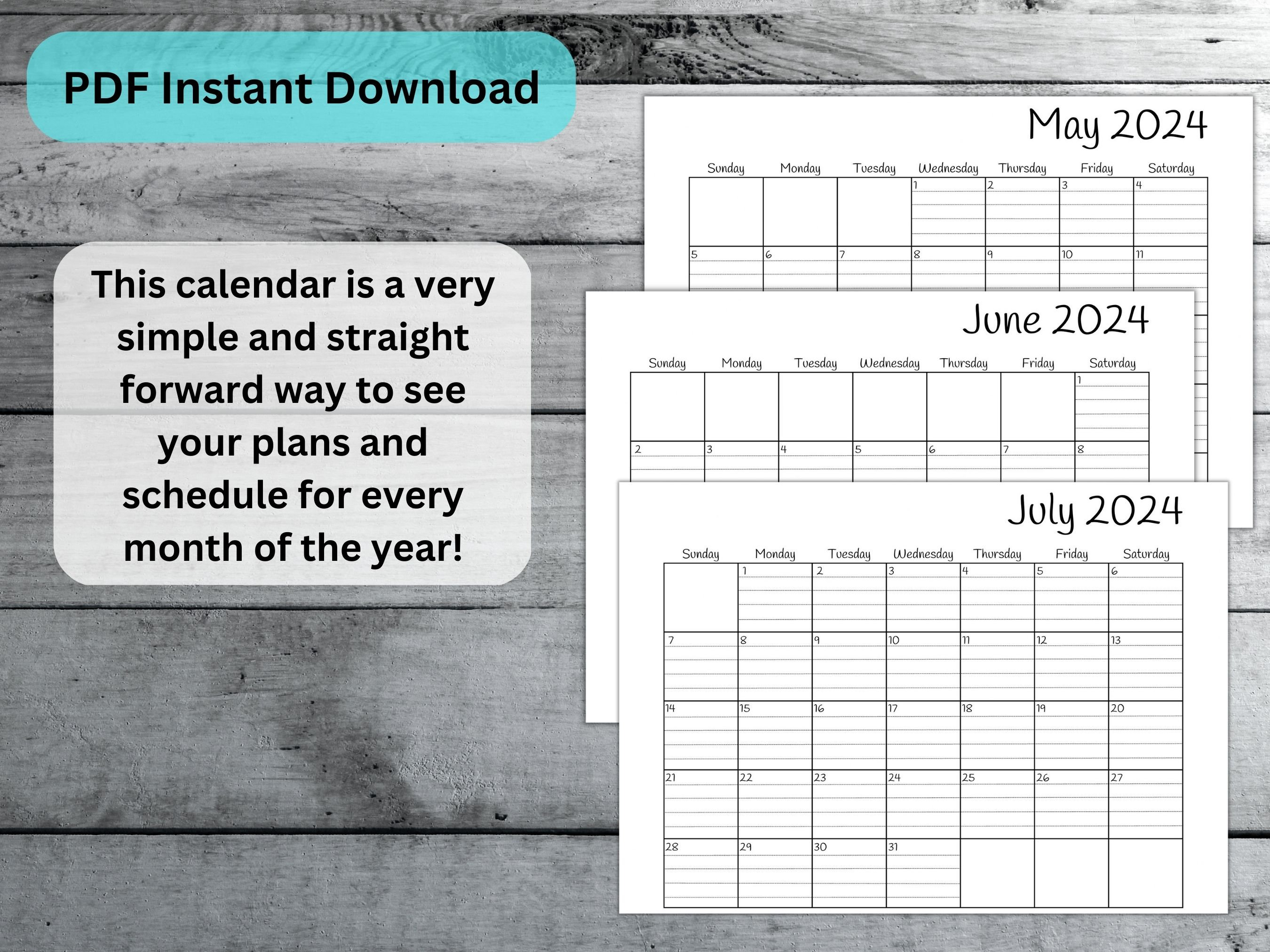 A4 Size Dated & Lined 2024 Calendar Printable Monthly Calendar for the ...