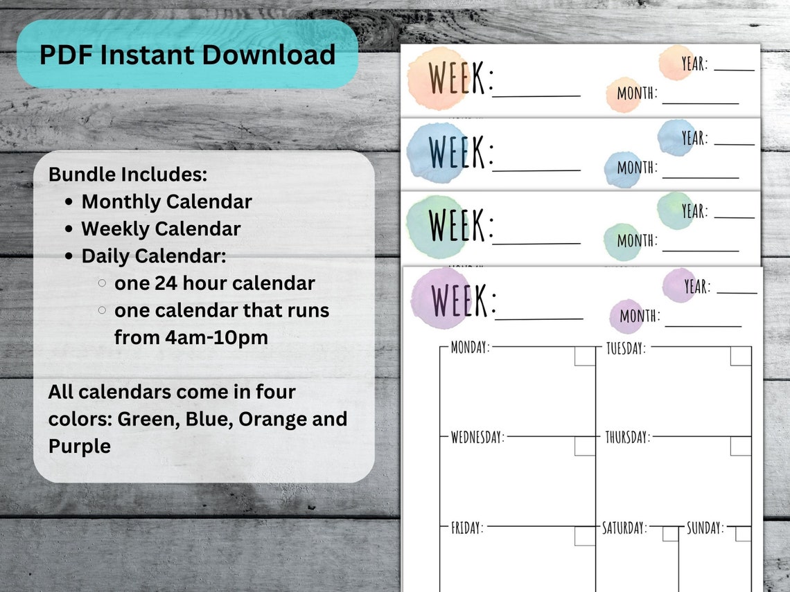 Colorful Calendar Bundle Monthly, Weekly, Daily Planner Set - Etsy
