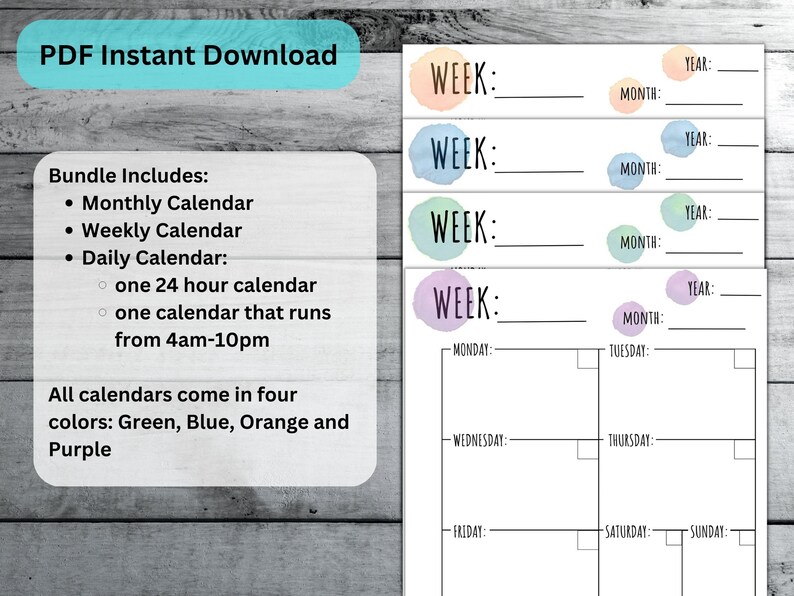 Colorful Calendar Bundle Monthly, Weekly, Daily Planner Set - Etsy
