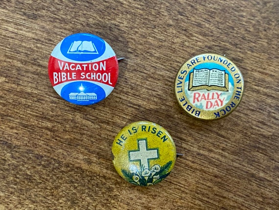 Vintage Church Pins, VBS, He is Risen, Rally Day - Gem