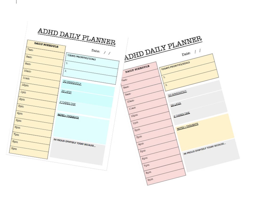 ADHD Printable Daily Planner/organiser - Etsy