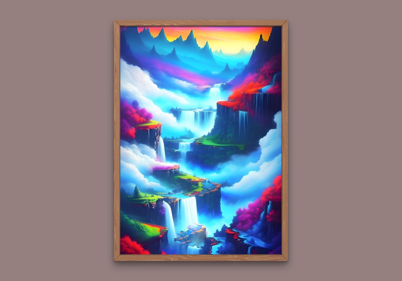 Printable Waterfall Wall Art, Colorful Downloadable Waterfall Wall ...