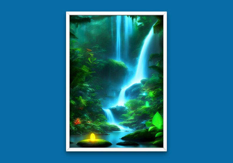 Printable Waterfall Wall Art, Colorful Downloadable Waterfall Wall ...