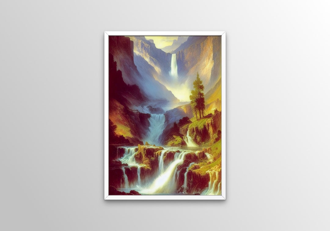 Printable Lighted Waterfall Wall Art, Colorful Downloadable Waterfall ...