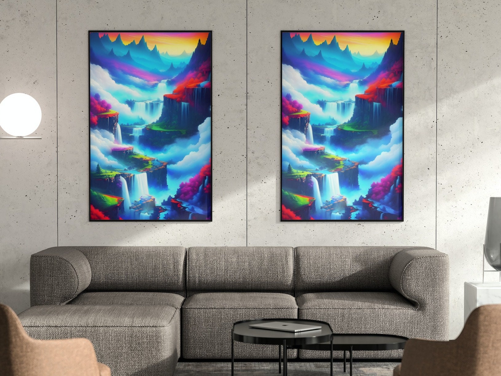 Printable Waterfall Wall Art, Colorful Downloadable Waterfall Wall ...