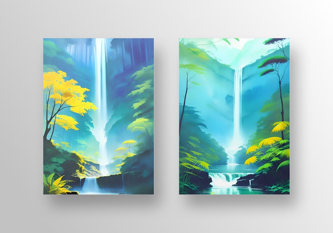 Printable Water Color Waterfall Wall Art, Colorful Downloadable ...