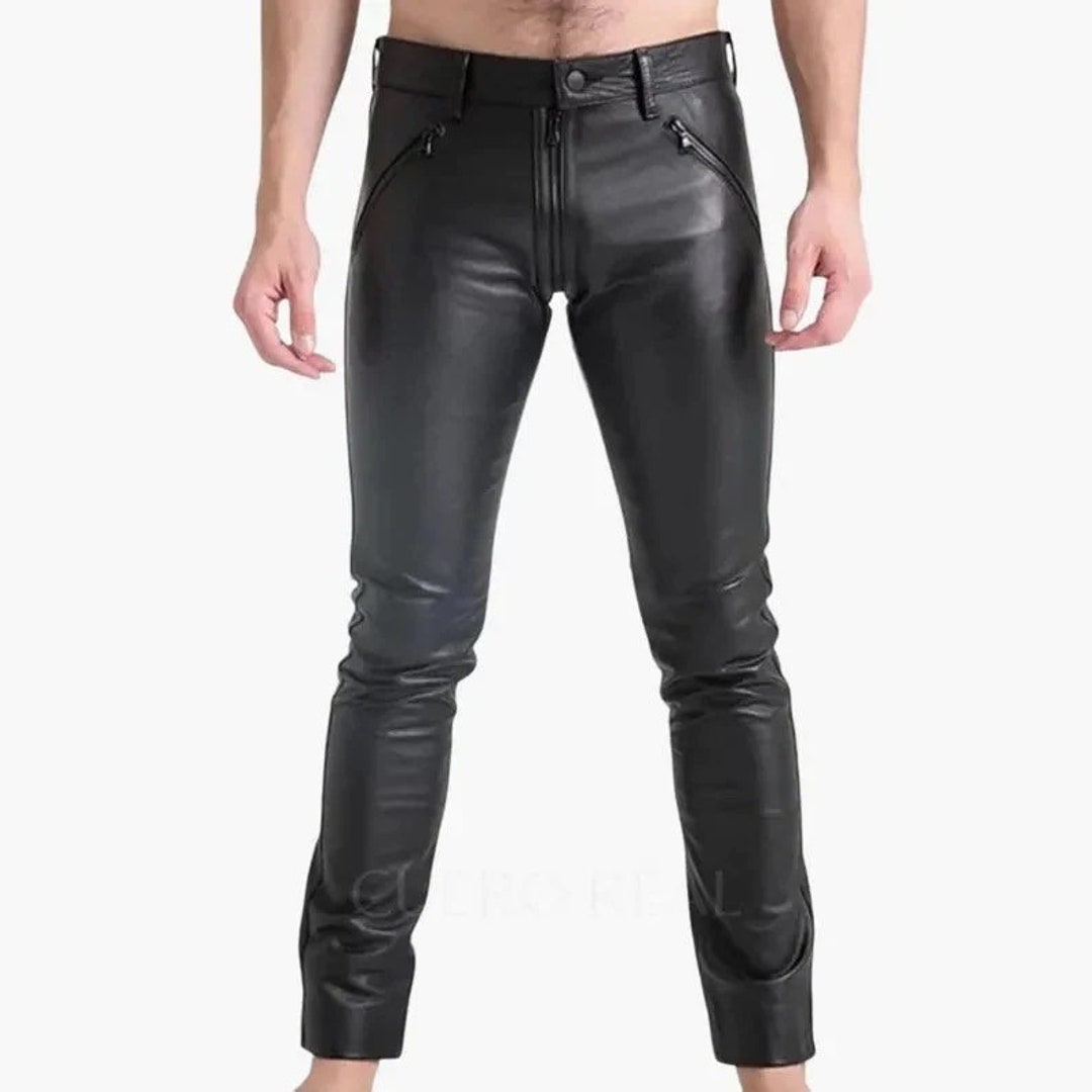Mens Leather Pant Jeans Trouser Cowhide Soft Gay Bikers Punk Kink ...