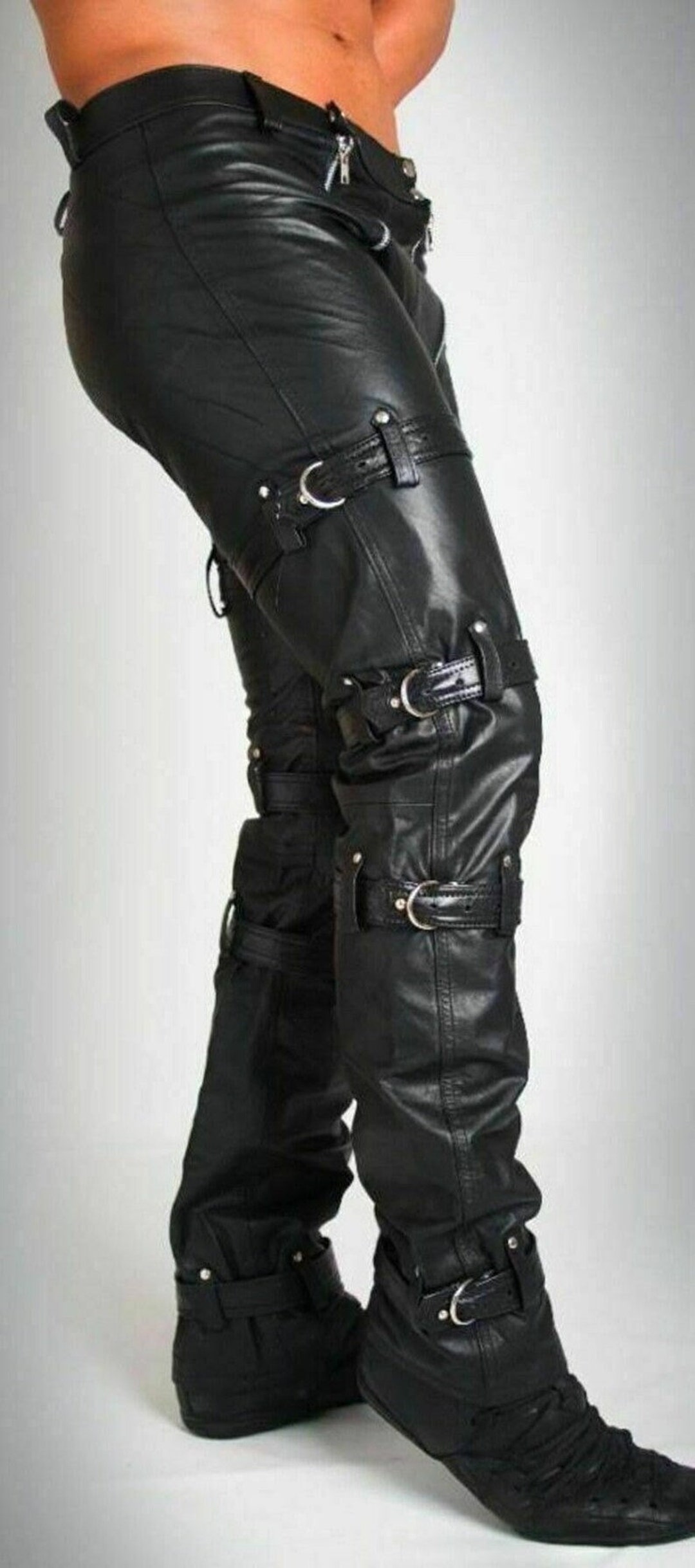 Genuine Leather Pants Chastity Lock Restraint Bluf Fetish Punk Kink Gay ...