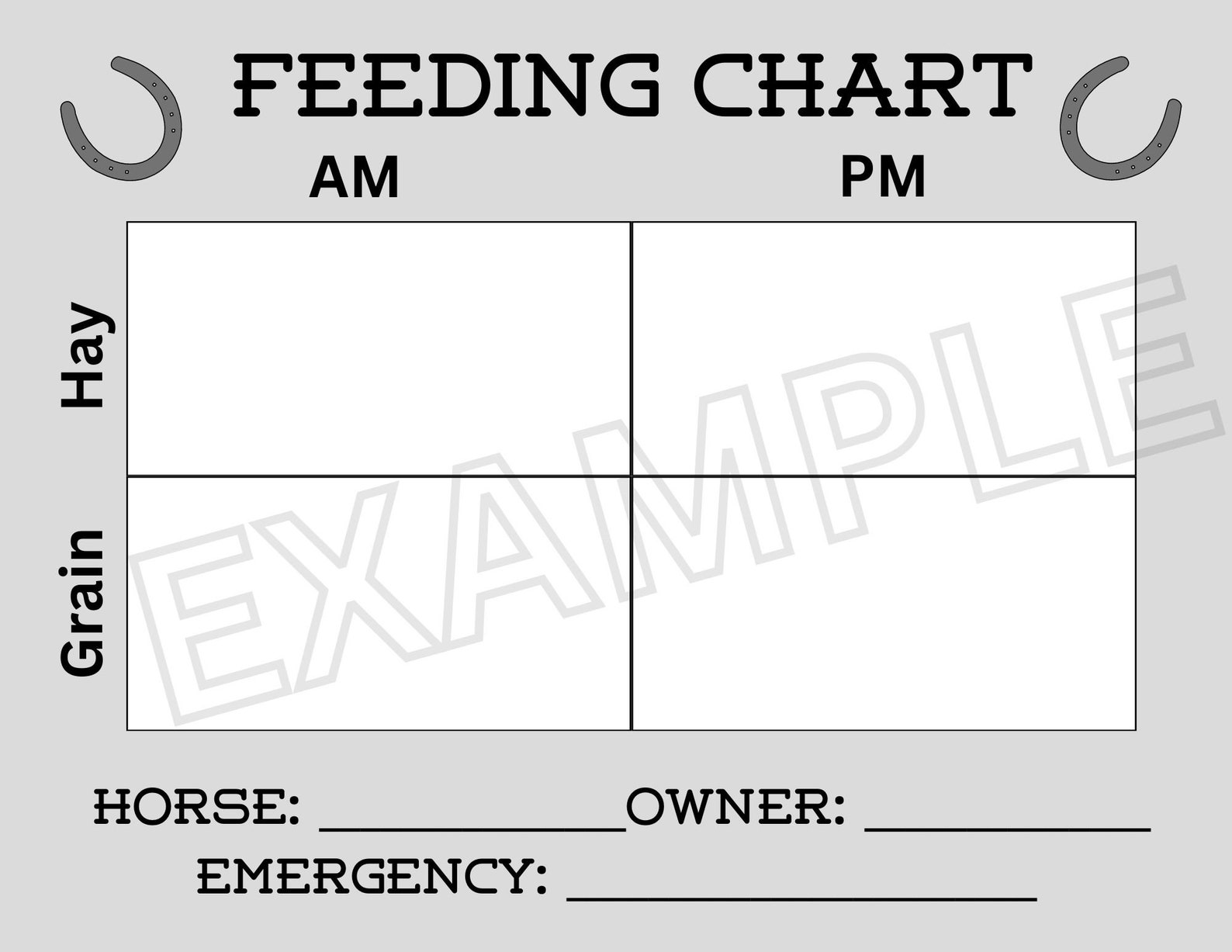 Horse Feeding Chart - Digital Download - Etsy