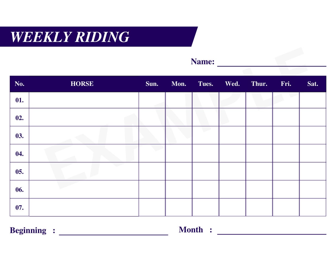 Printable Equestrian Riding Chart: Track Your Days Horseback - Etsy